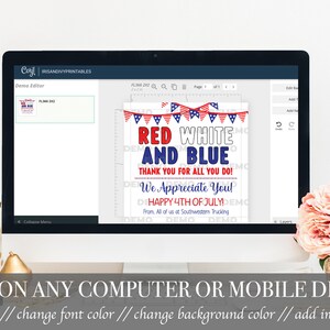 EDITABLE Red White and Blue Thank You for All You Do Gift Tags | Fourth ...