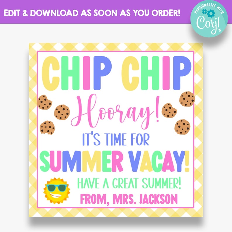 EDITABLE Chip Chip Hooray It's Time for Summer Vacay Gift - Etsy
