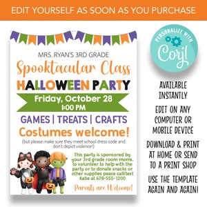 EDITABLE Halloween Class Party Flyer | School Halloween Party ...
