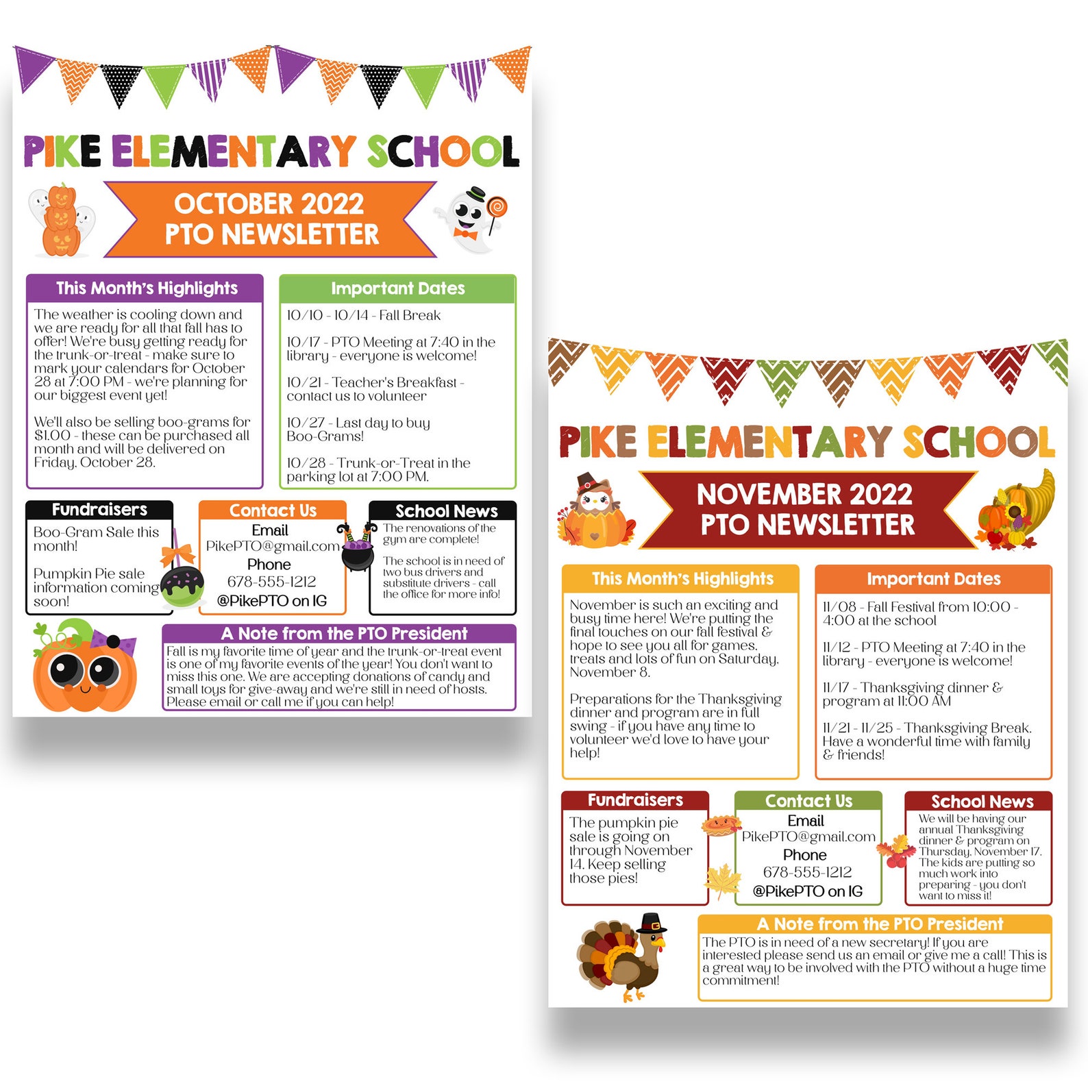 EDITABLE Yearly PTO Newsletter Template Set | Monthly PTO Newsletters ...