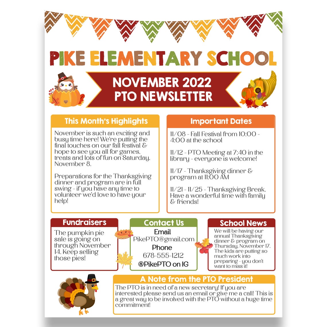 EDITABLE PTO School Newsletter November PTA Newsletter - Etsy
