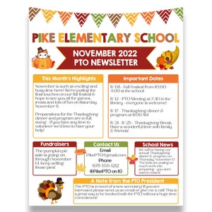EDITABLE PTO School Newsletter | November PTA Newsletter Template ...
