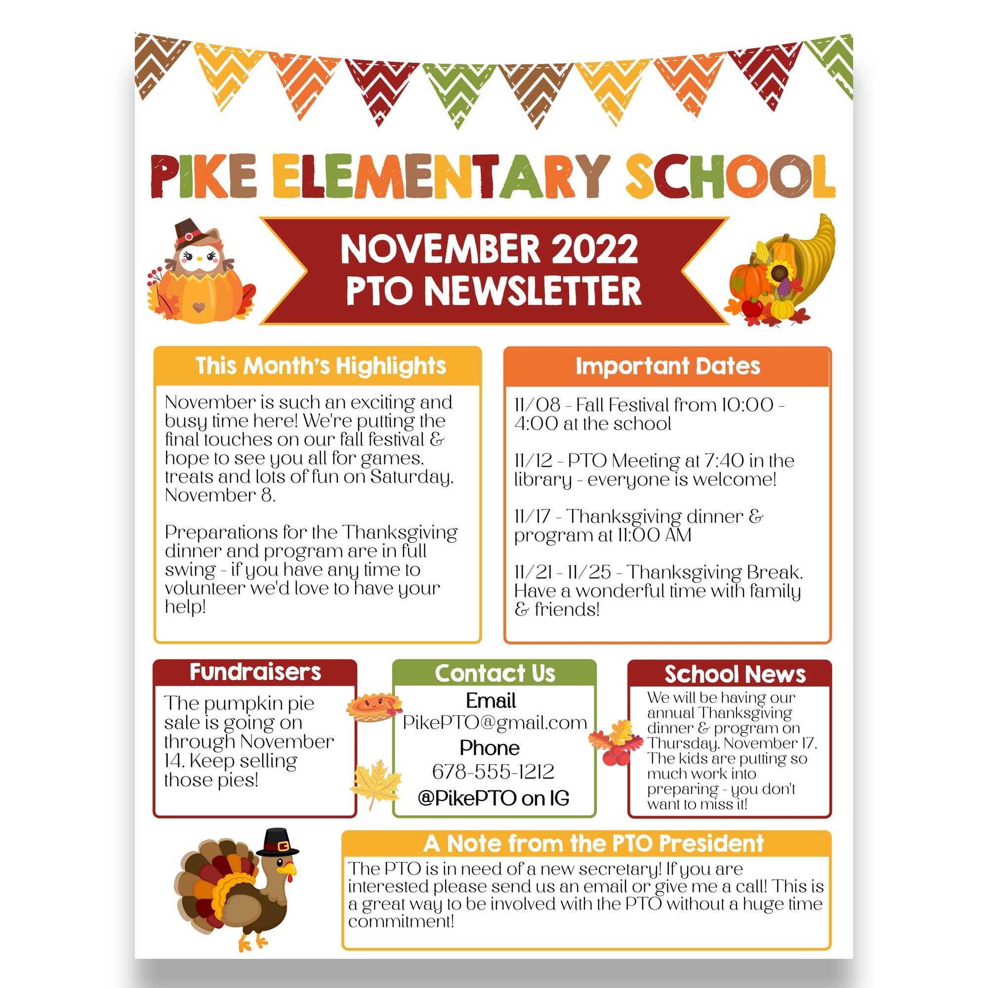 EDITABLE PTO School Newsletter November PTA Newsletter - Etsy