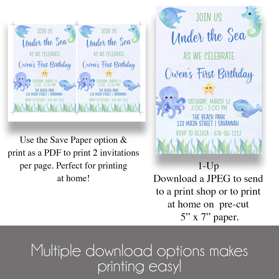 INSTANT DOWNLOAD - Editable/printable Under the Sea Birthday Invitation ...