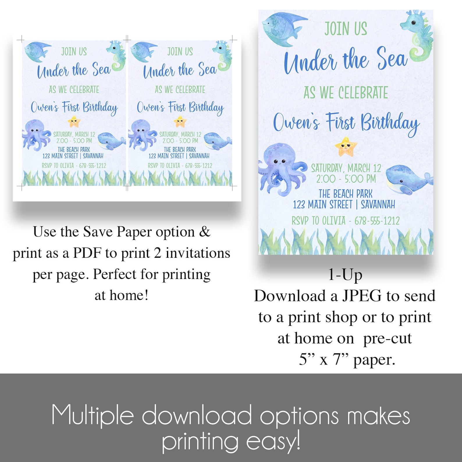 INSTANT DOWNLOAD Editable/printable Under the Sea Birthday - Etsy