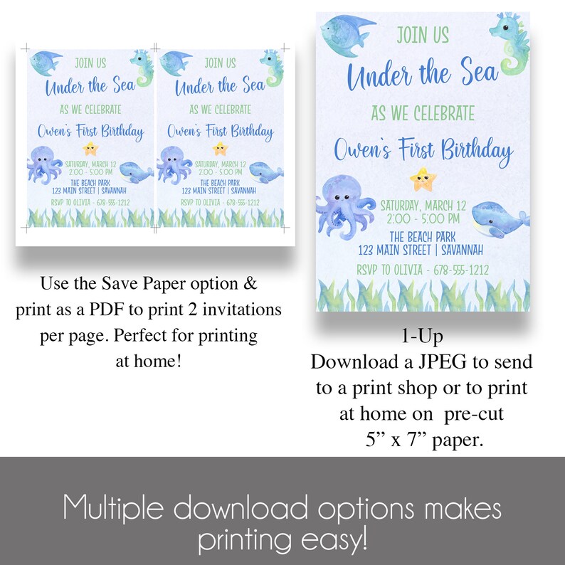 INSTANT DOWNLOAD Editable/printable Under the Sea Birthday - Etsy