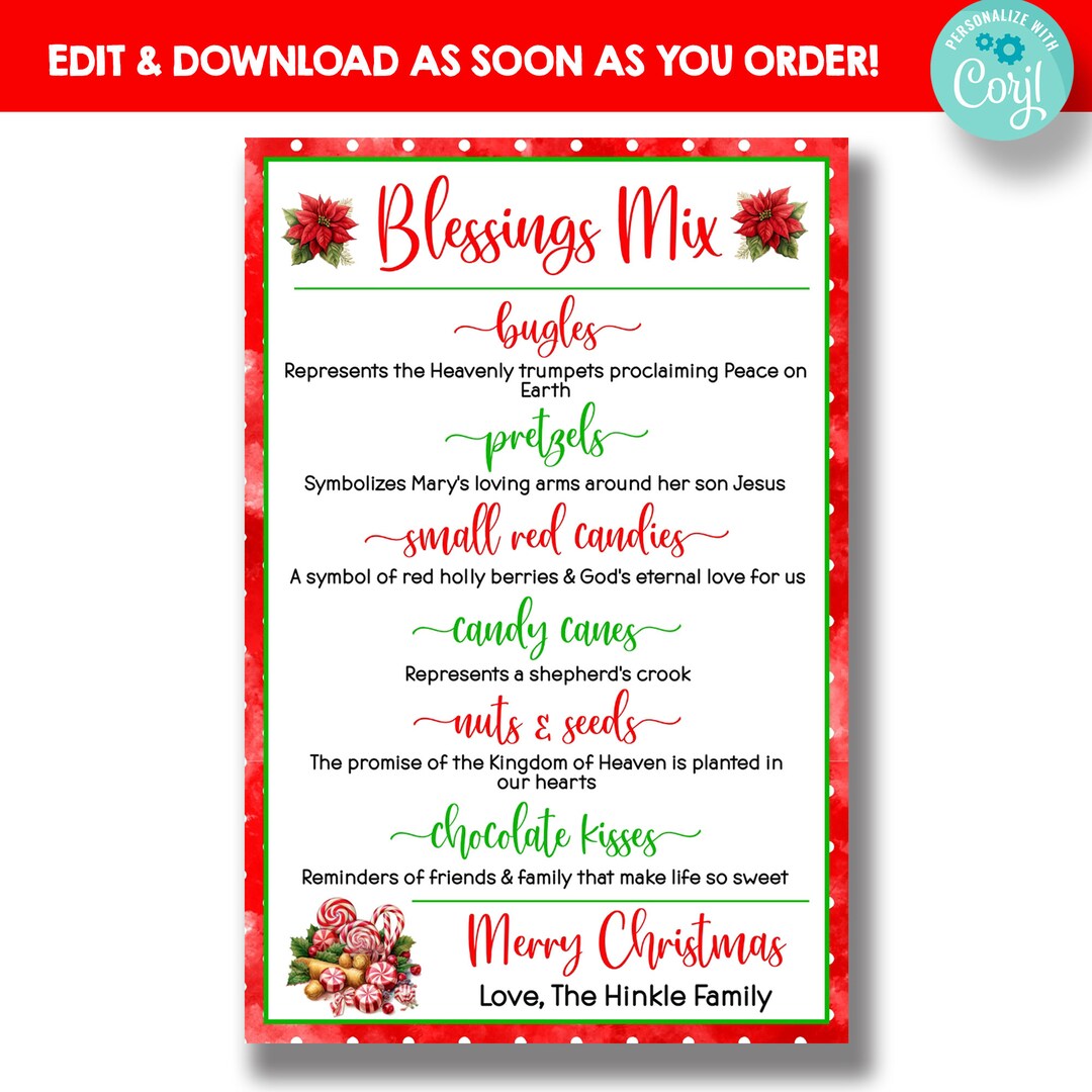EDITABLE Christmas Blessings Mix Treat Bag Tag | Christmas Appreciation ...
