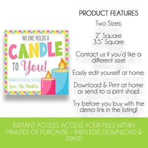 EDITABLE No One Holds a Candle to You Gift Tags | Candle Gift Tag ...