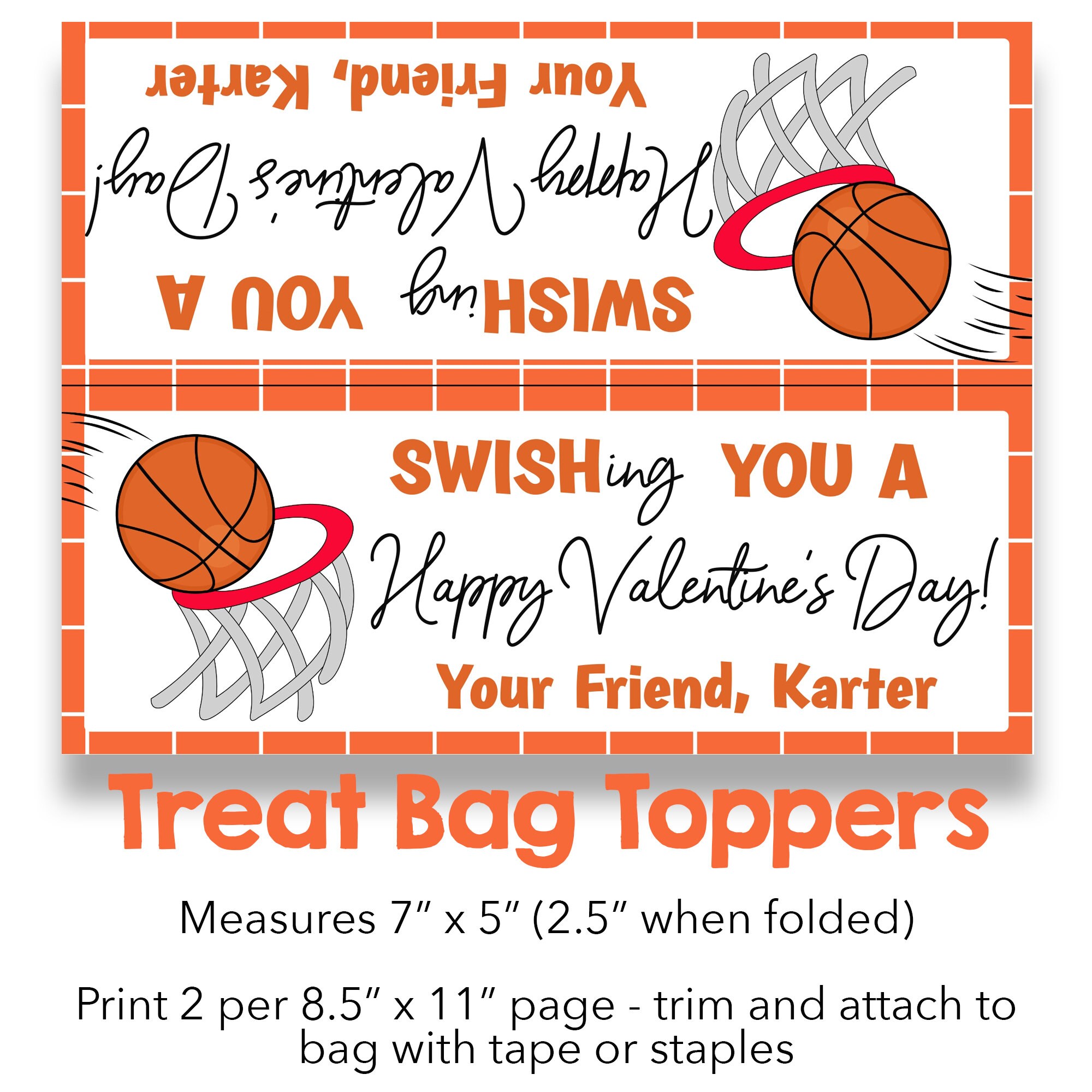 EDITABLE Basketball Valentine's Treat Bag Toppers | Swishing You a ...