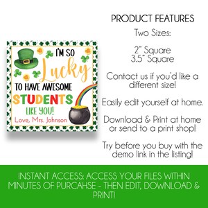 EDITABLE I'm Lucky to Have Awesome Students St. Patrick's Day Gift Tags ...