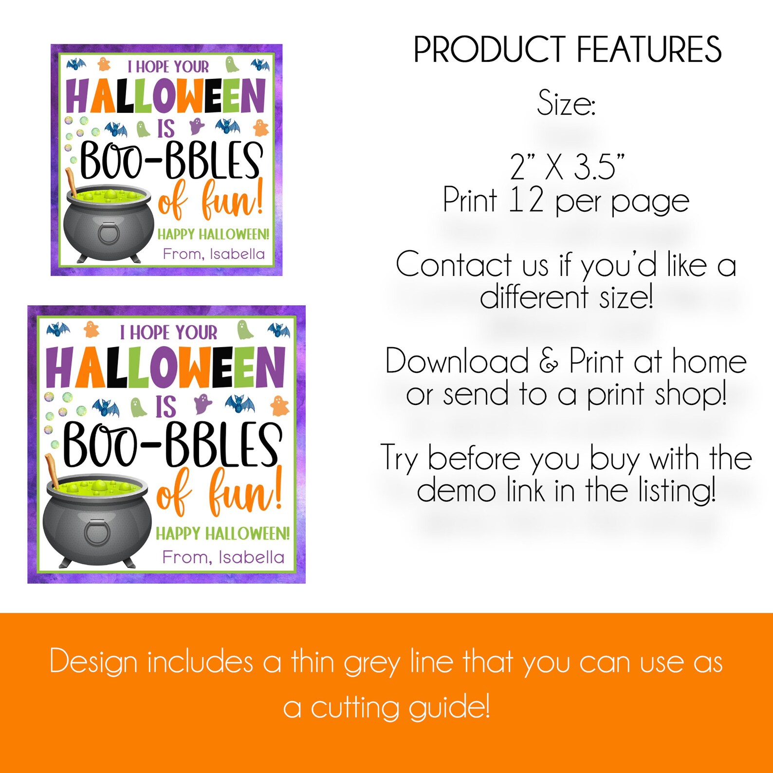 EDITABLE Hope Your Halloween is Boo-bbles of Fun Square Treat Bag Tags ...