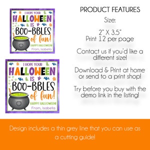 EDITABLE Hope Your Halloween is Boo-bbles of Fun Square Treat Bag Tags ...