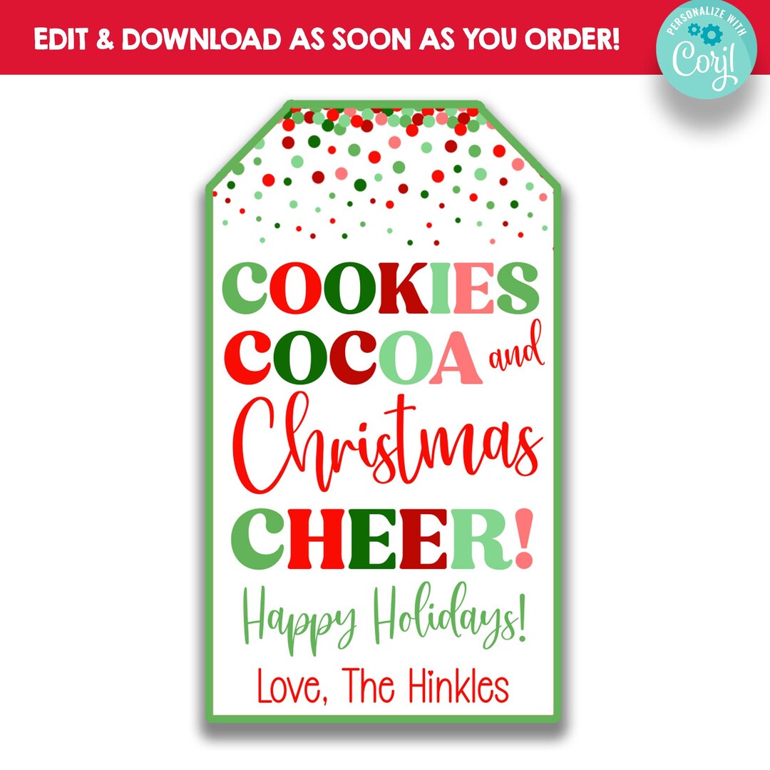 EDITABLE Cookies Cocoa & Christmas Cheer Gift Tags | Personalized ...