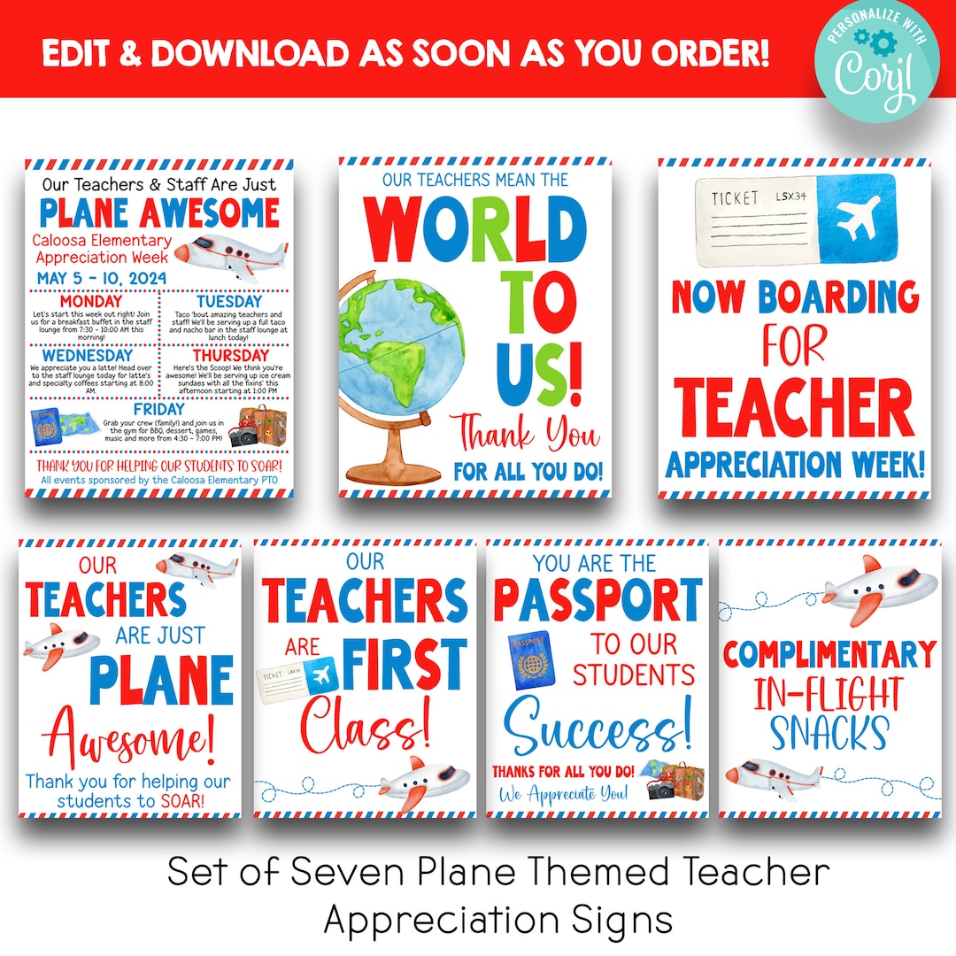 EDITABLE Plane Awesome Teacher Appreciation Week Bundle | Travel Themed ...