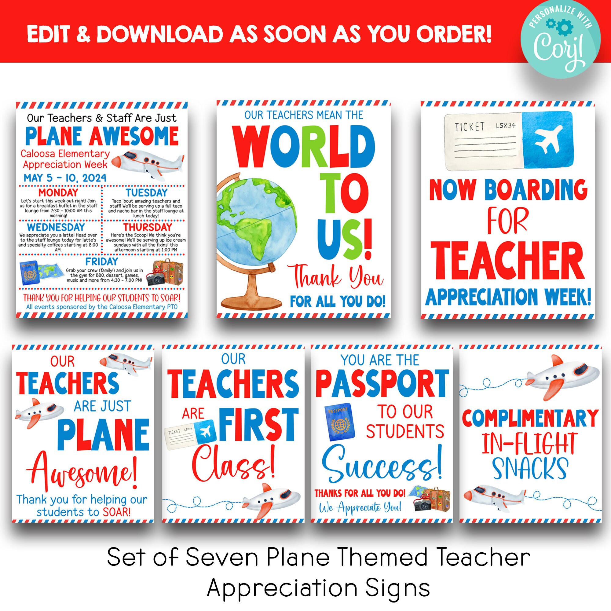 EDITABLE Plane Awesome Teacher Appreciation Week Bundle | Travel Themed ...