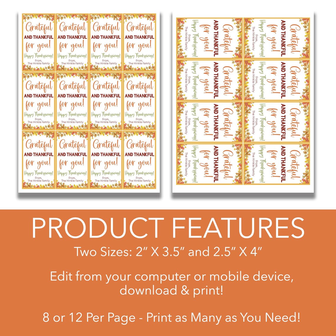 EDITABLE Grateful and Thankful for You Fall Appreciation Gift Tags ...