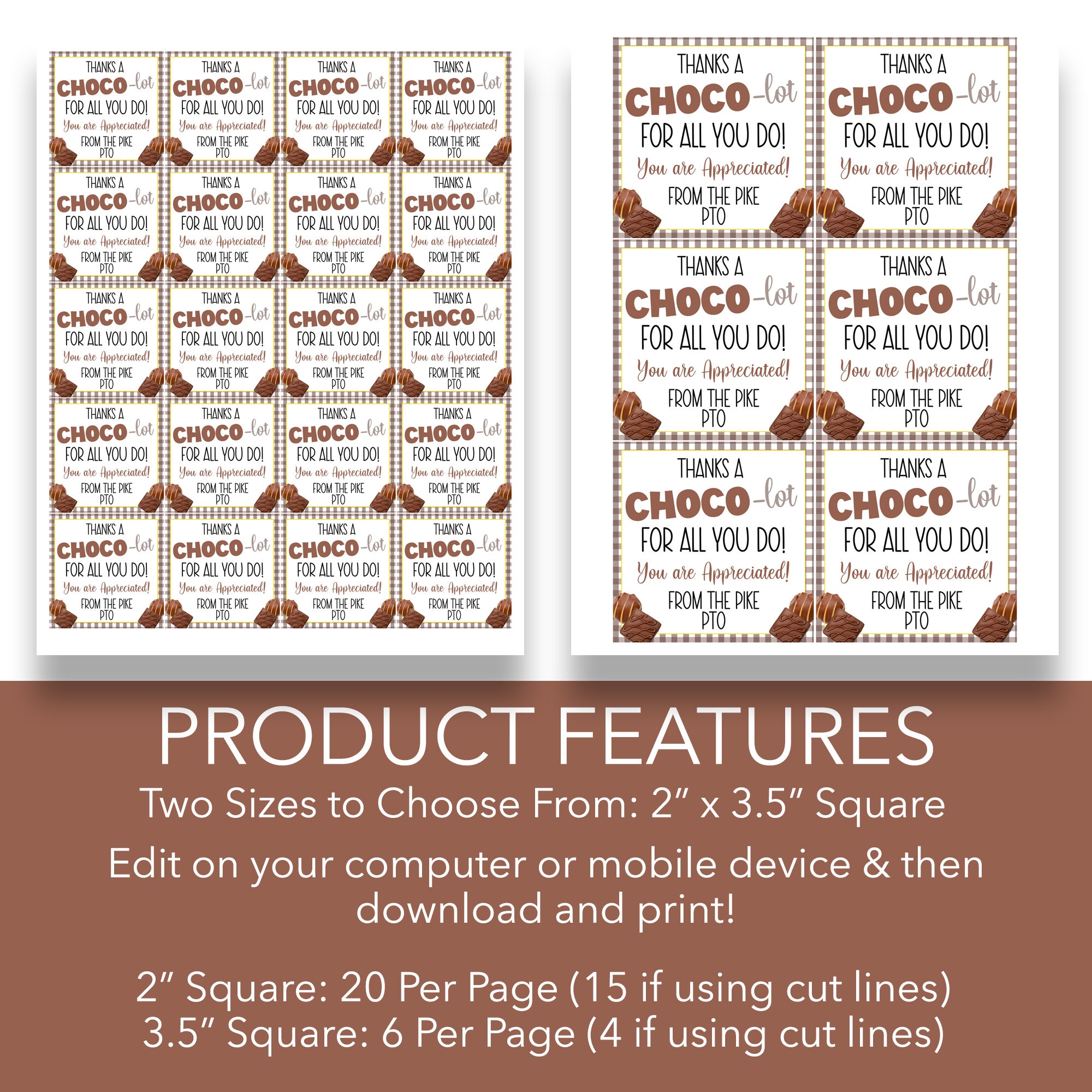 EDITABLE Thanks a Choco-lot for All You Do Gift Tags - Etsy Canada