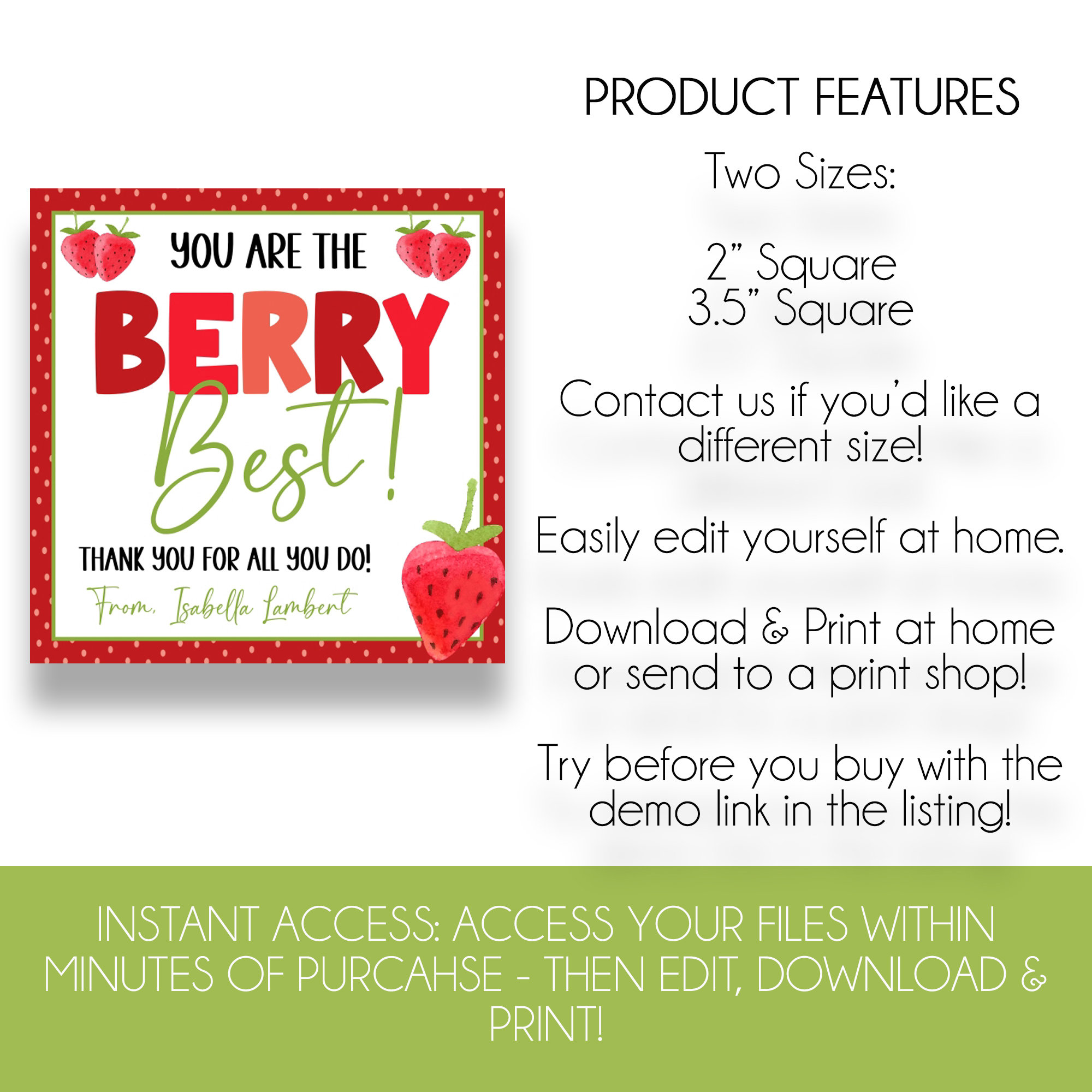 EDITABLE You Are the Berry Best Square Gift Tag | Strawberry Themed ...
