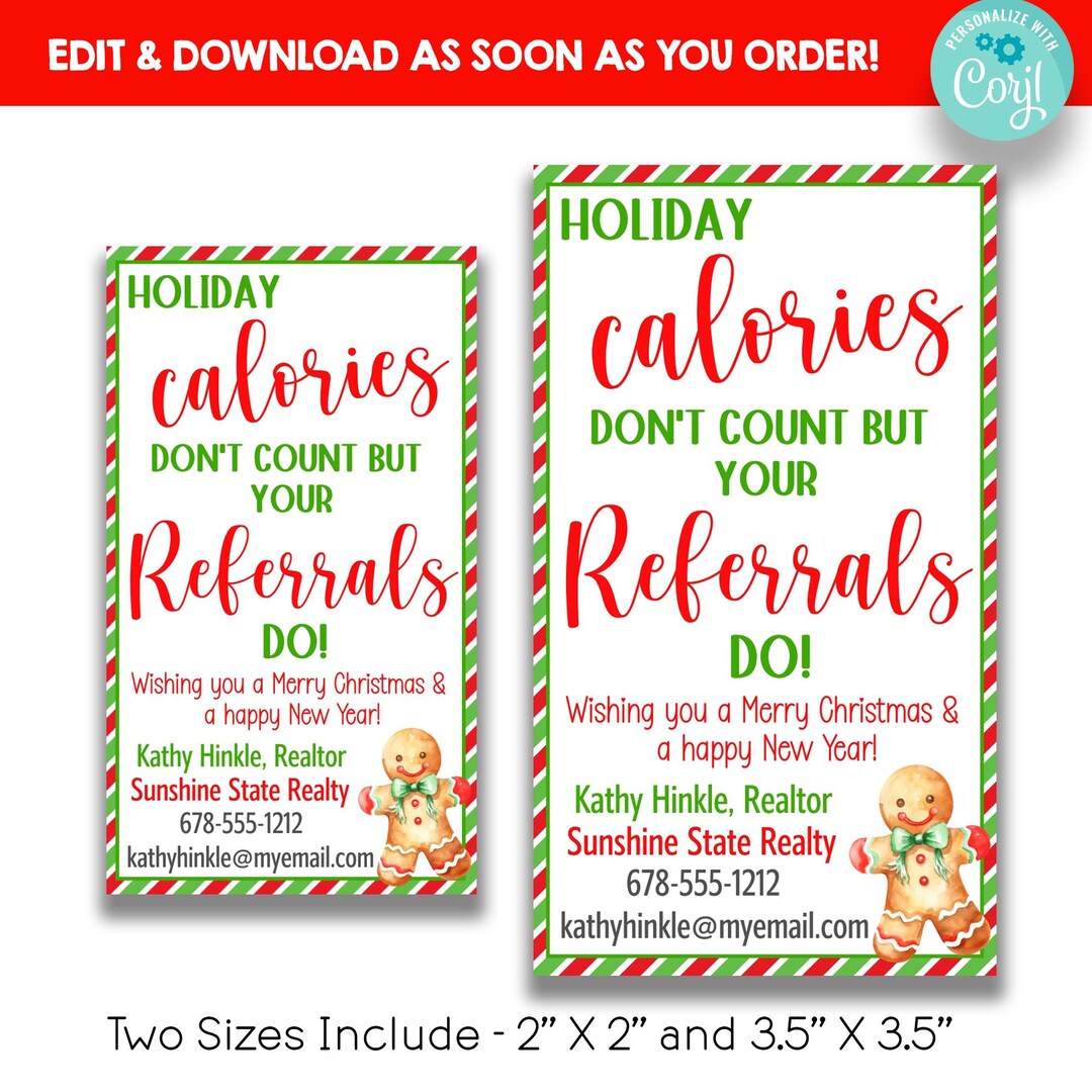 EDITABLE Christmas Marketing Gift Tags | Holiday Calories Don't Count ...