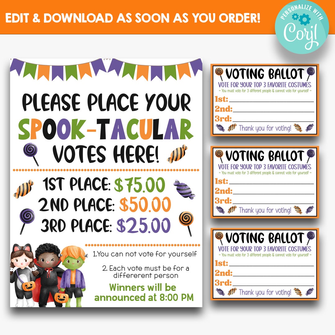 EDITABLE Halloween Costume Contest Voting Sign & Voting Ballots ...