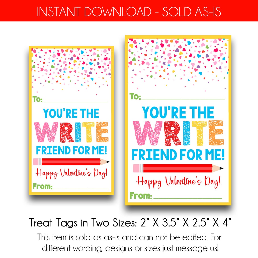 INSTANT DOWNLOAD | You're the Write Friend for Me Kid's Valentine's Day ...