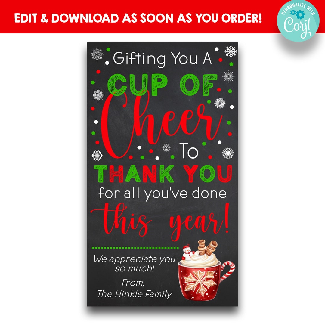 EDITABLE Christmas Gift Tags Gifting You a Cup of Cheer Christmas ...