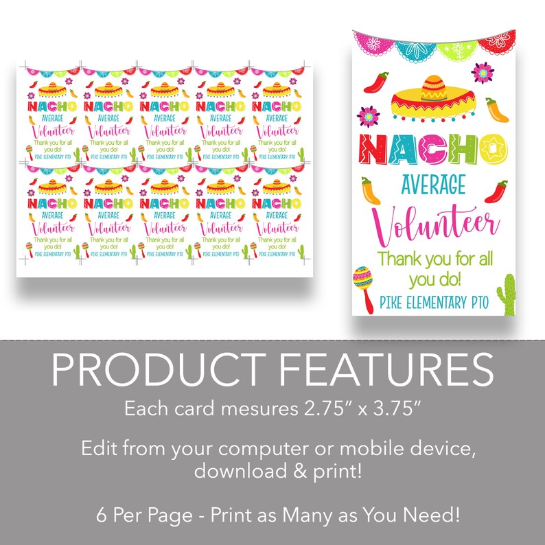EDITABLE Nacho Average Volunteer Thank You Tags | Volunteer Gift Basket ...