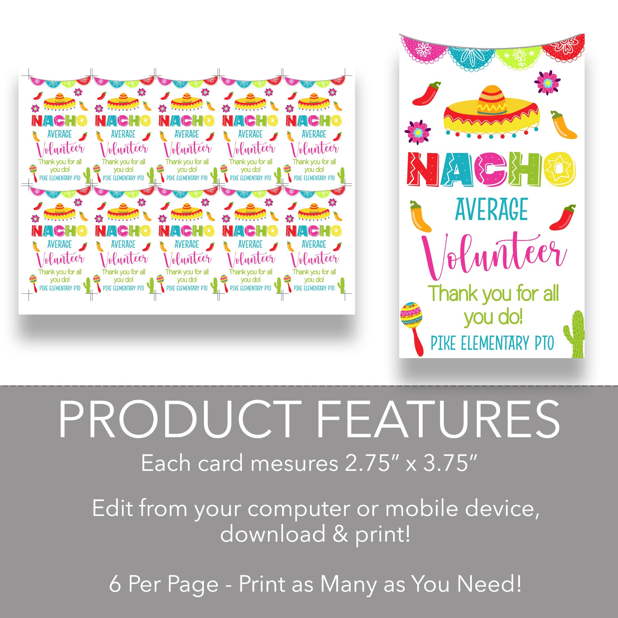 EDITABLE Nacho Average Volunteer Thank You Tags Volunteer - Etsy