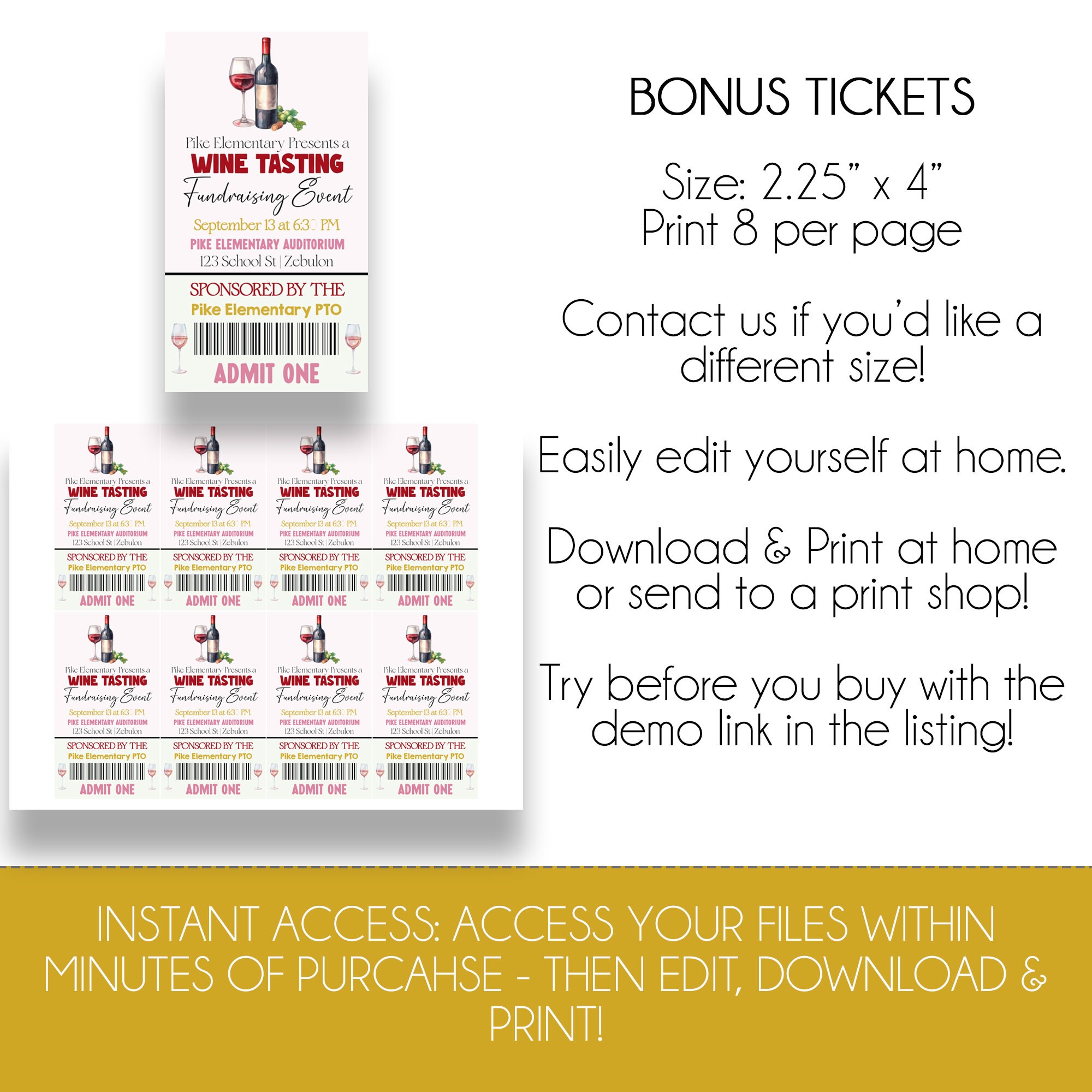 EDITABLE Wine Tasting Fundraiser Flyer With Tickets | PTO Fundraising ...