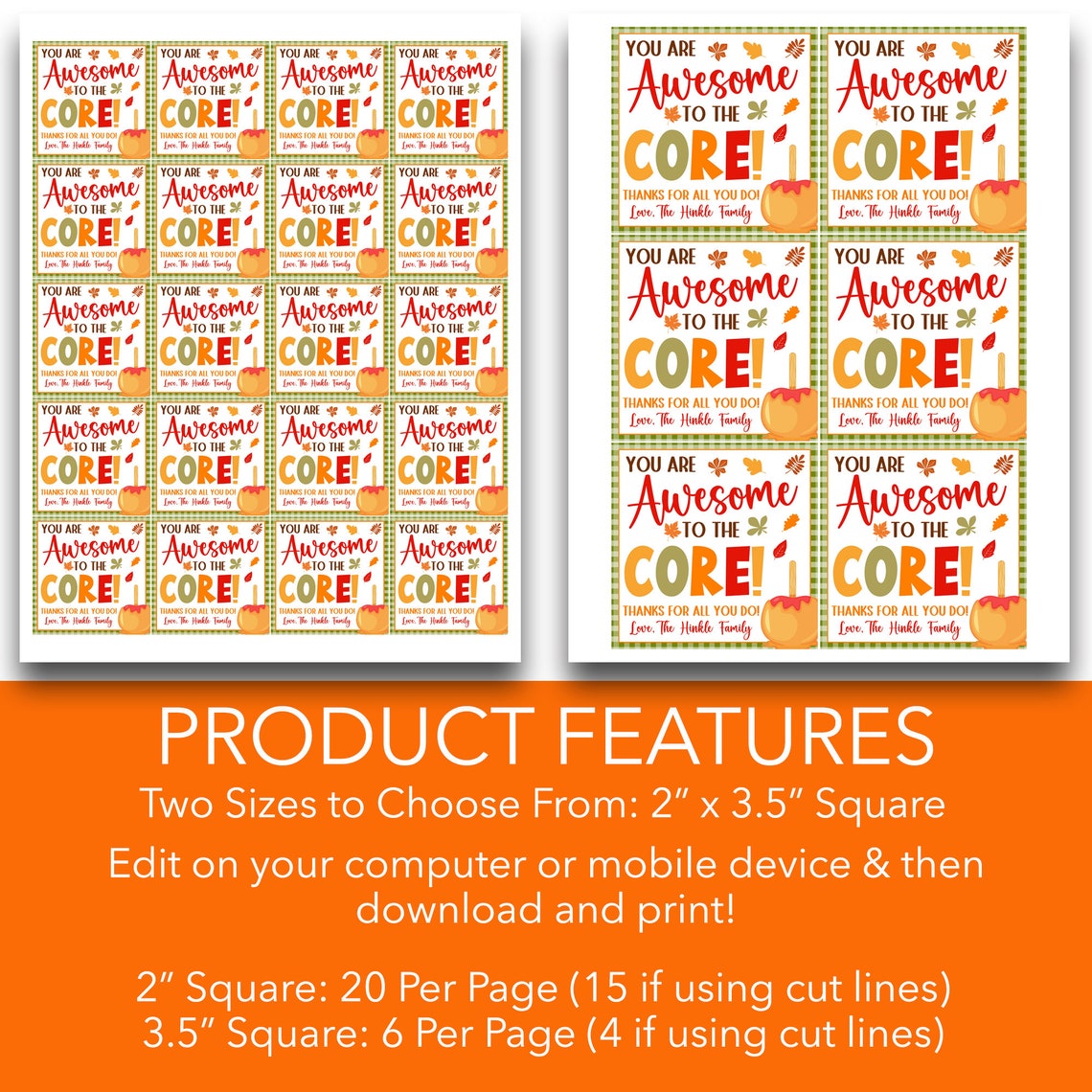 EDITABLE You Are Awesome to the Core Fall Treat Tags | Caramel Apple ...