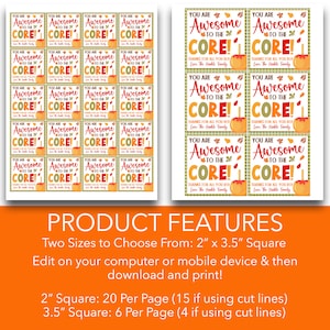 EDITABLE You Are Awesome to the Core Fall Treat Tags | Caramel Apple ...