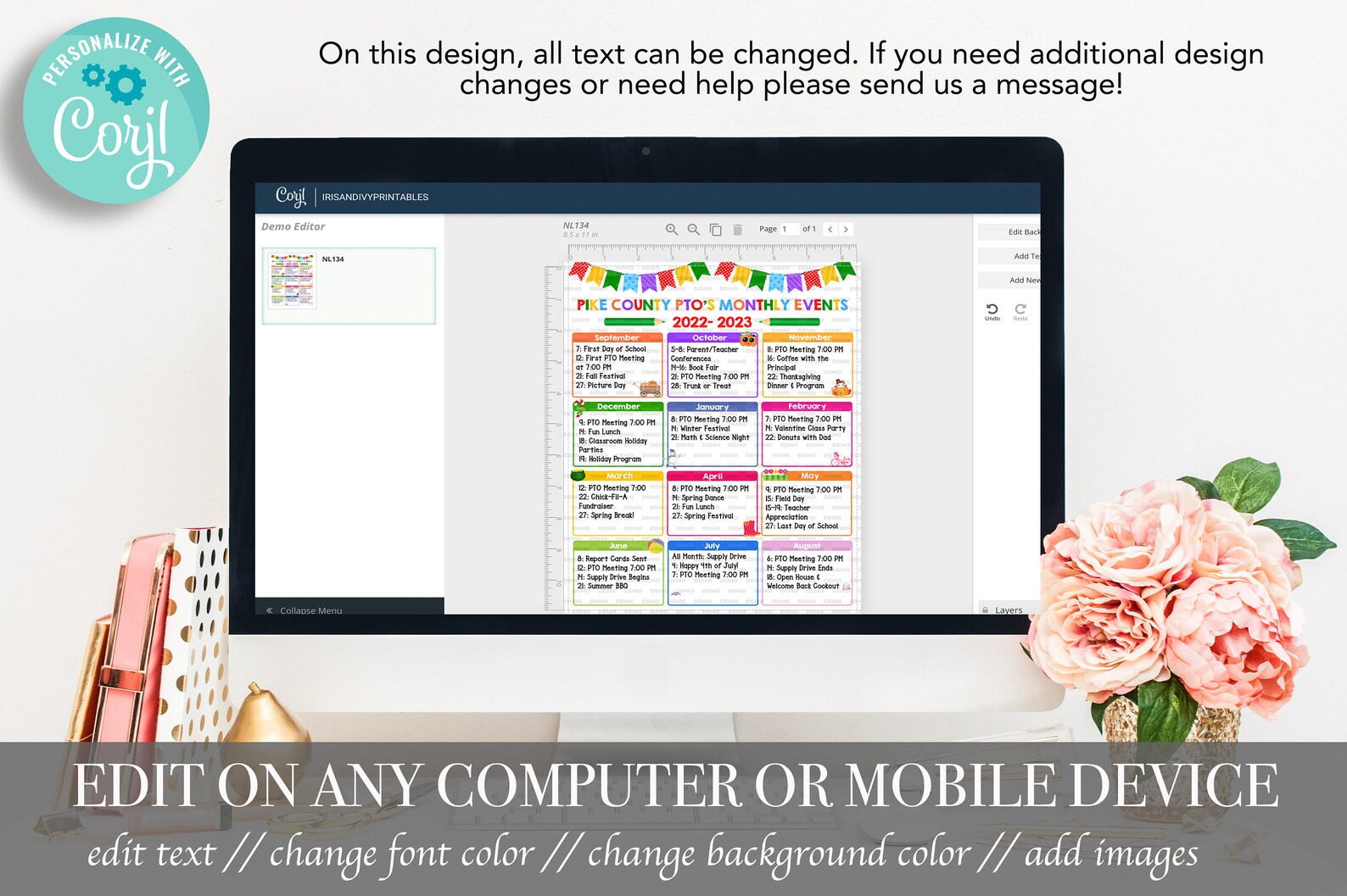 EDITABLE PTO Yearly Calendar of Events PTO Calendar of - Etsy