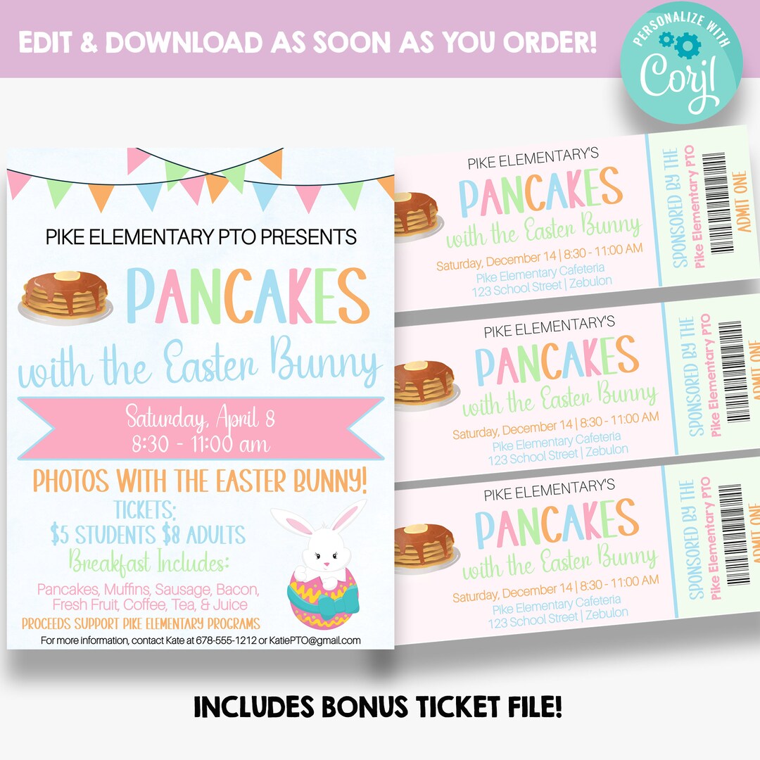 EDITABLE Pancakes With the Easter Bunny Flyer Easter Bunny Flyer With ...