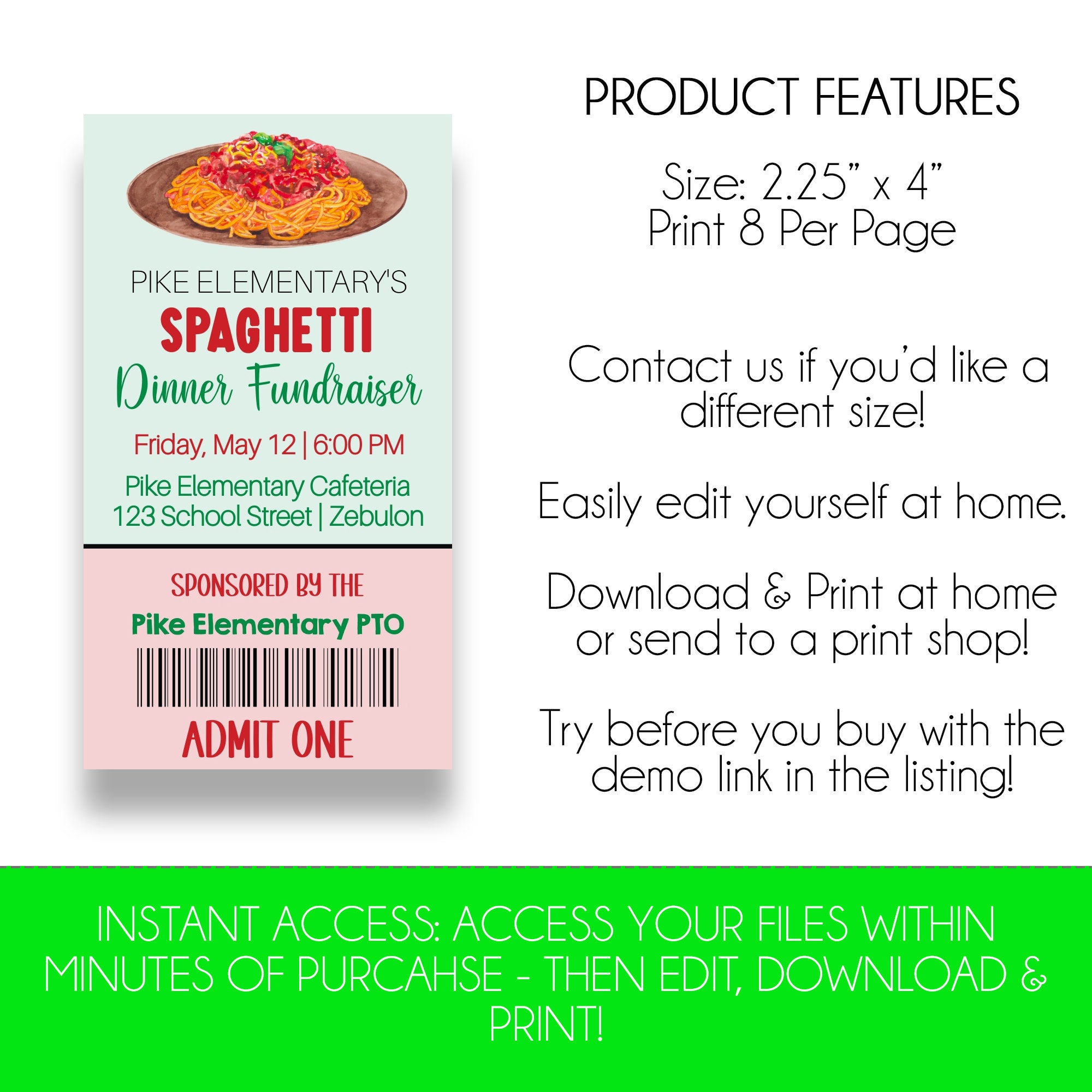 EDITABLE Spaghetti Dinner Fundraiser Flyer With Bonus Tickets ...