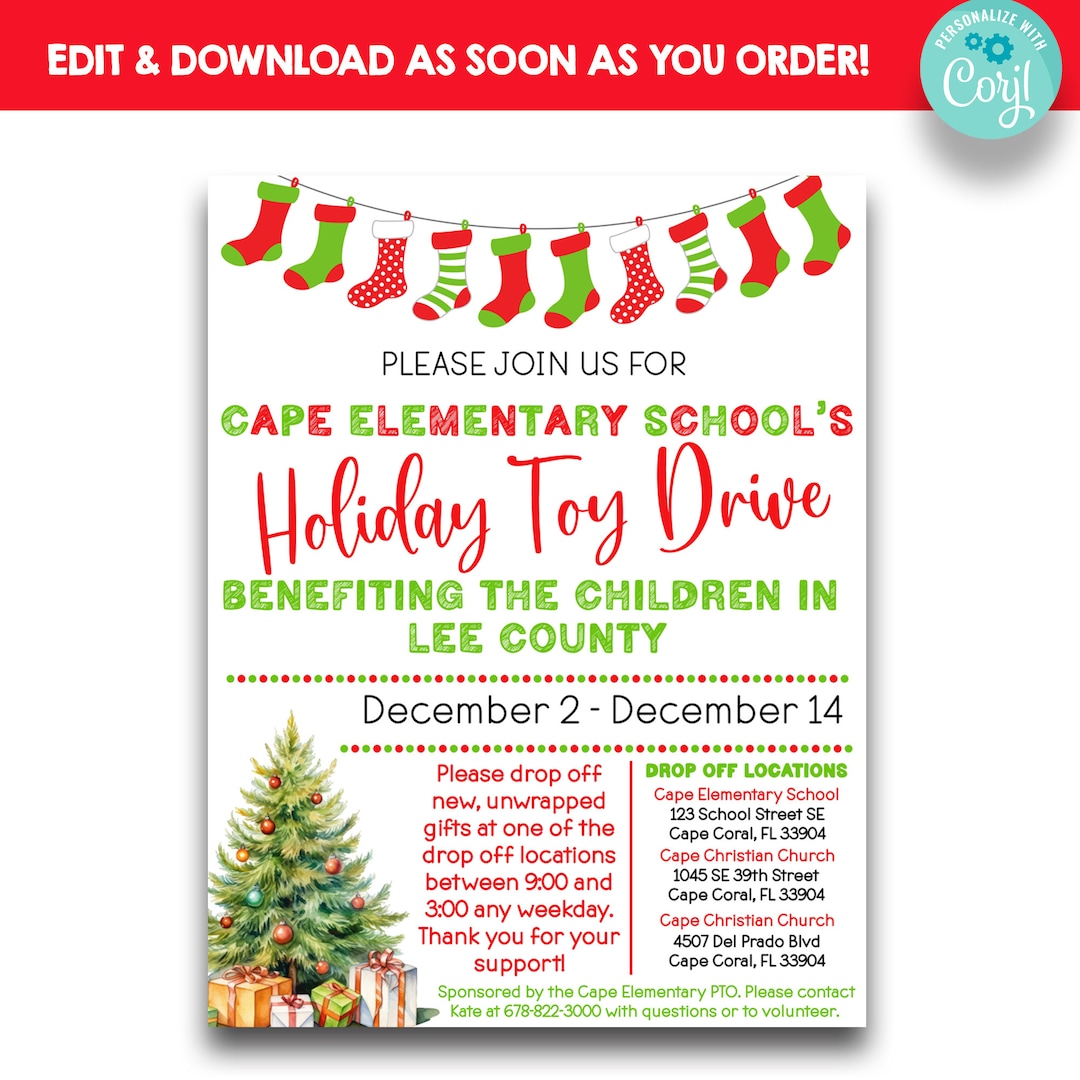 EDITABLE Holiday Toy Drive Flyer Printable Christmas - Etsy
