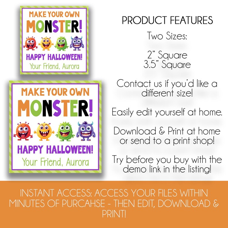 EDITABLE Make Your Own Monster Halloween Treat Bag Tags | Kid's Monster ...