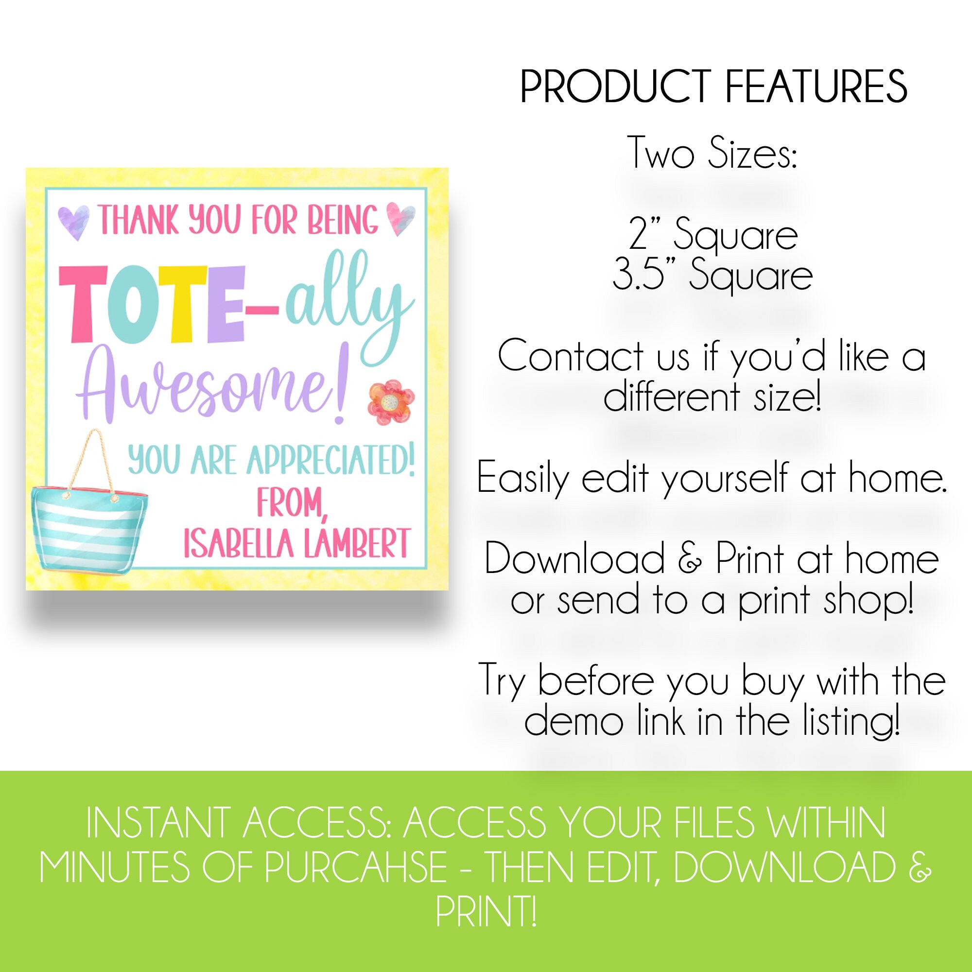 EDITABLE Thank You for Being Tote-ally Amazing Square Gift Tag | Tote ...
