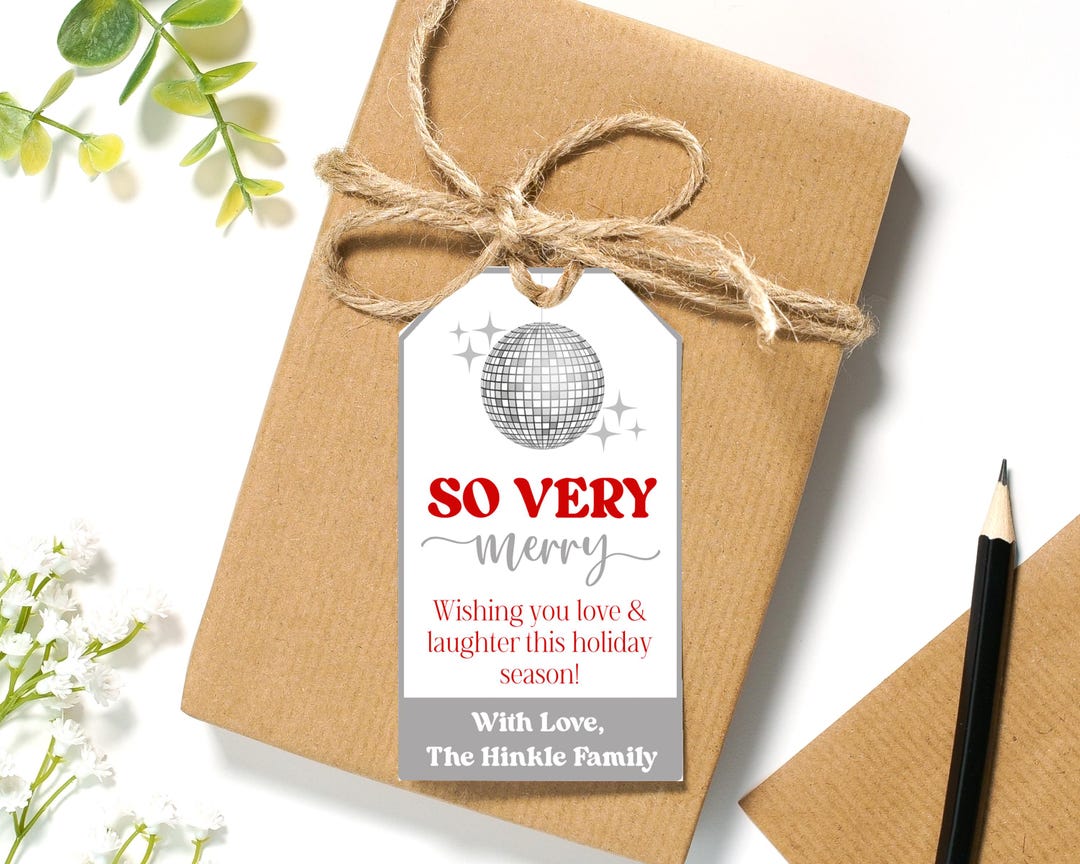 EDITABLE Silver Disco Tag so Very Merry Christmas Gift Tags | Disco ...