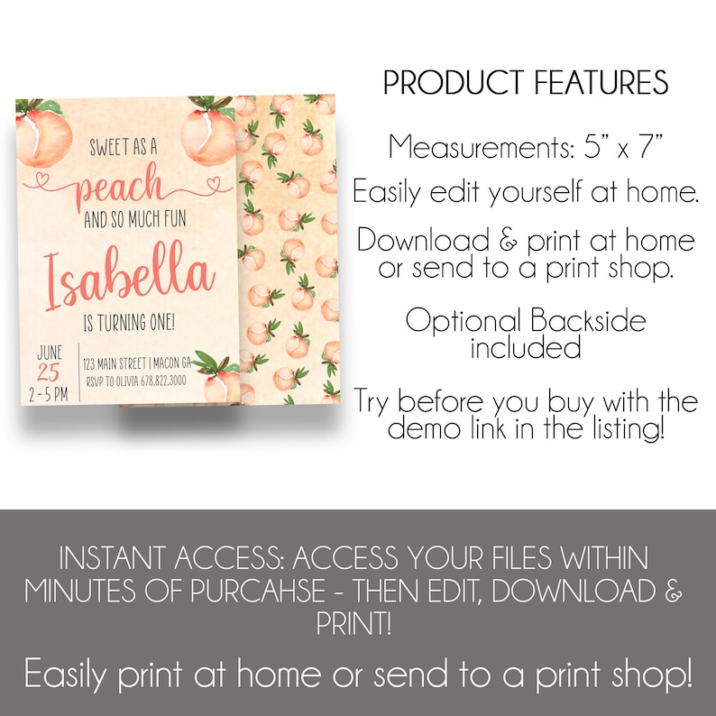 INSTANT DOWNLOAD Editable/printable Sweet as a Peach - Etsy