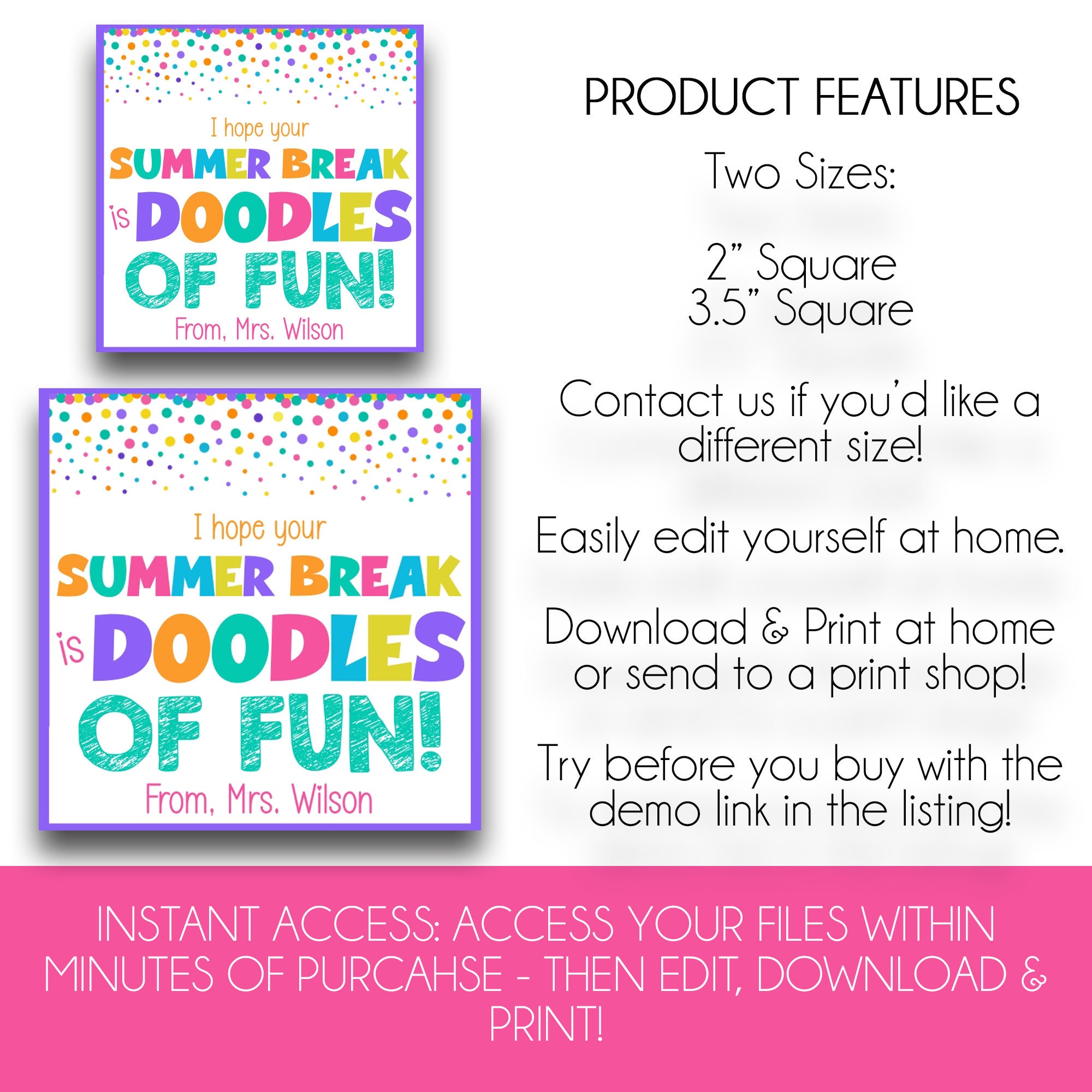 EDITABLE Pastel I Hope Your Summer Break is Doodles of Fun Treat Bag ...