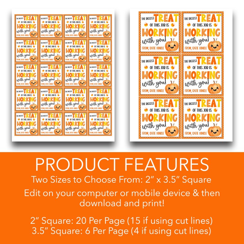 EDITABLE the Biggest Treat of This Job is Working With You Square Gift ...