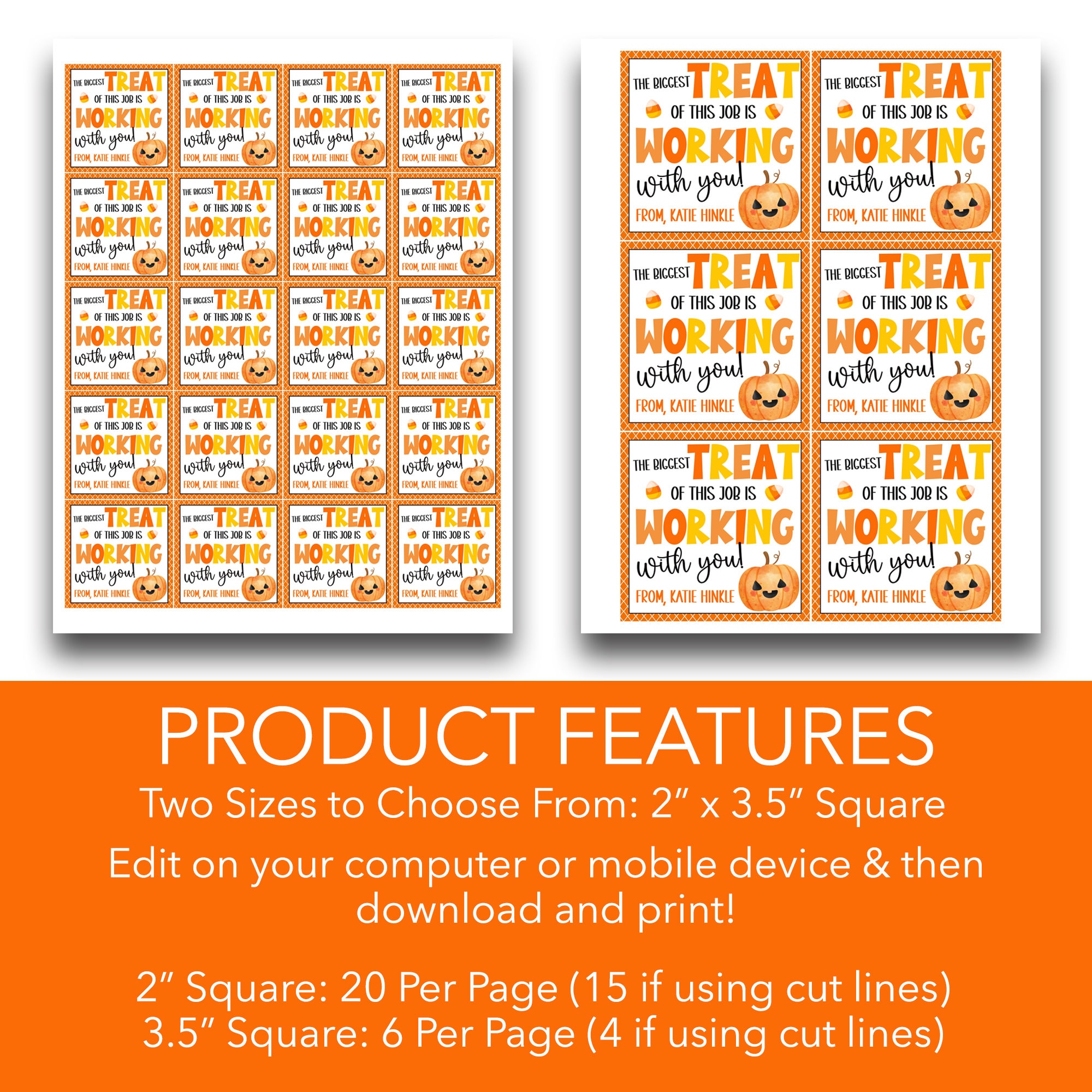 EDITABLE the Biggest Treat of This Job is Working With You - Etsy