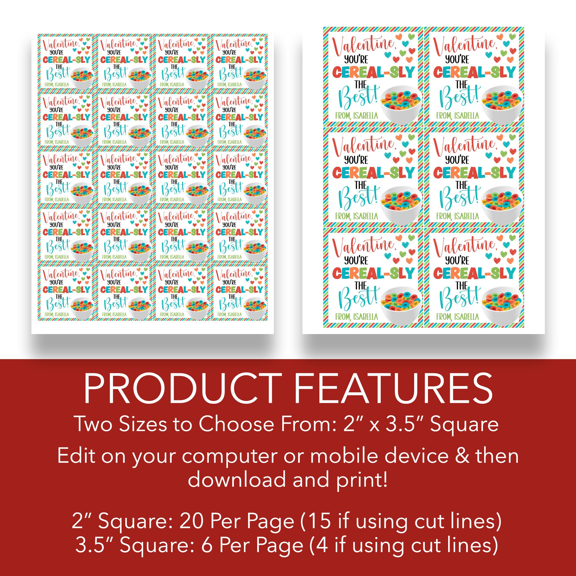 EDITABLE Cereal Valentine Gift Tag | You're Cereal-sly the Best Kids ...