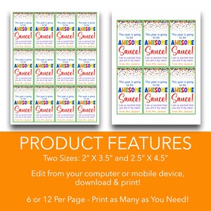 EDITABLE This Year is Going to Be Awesome Sauce Back to School Treat ...