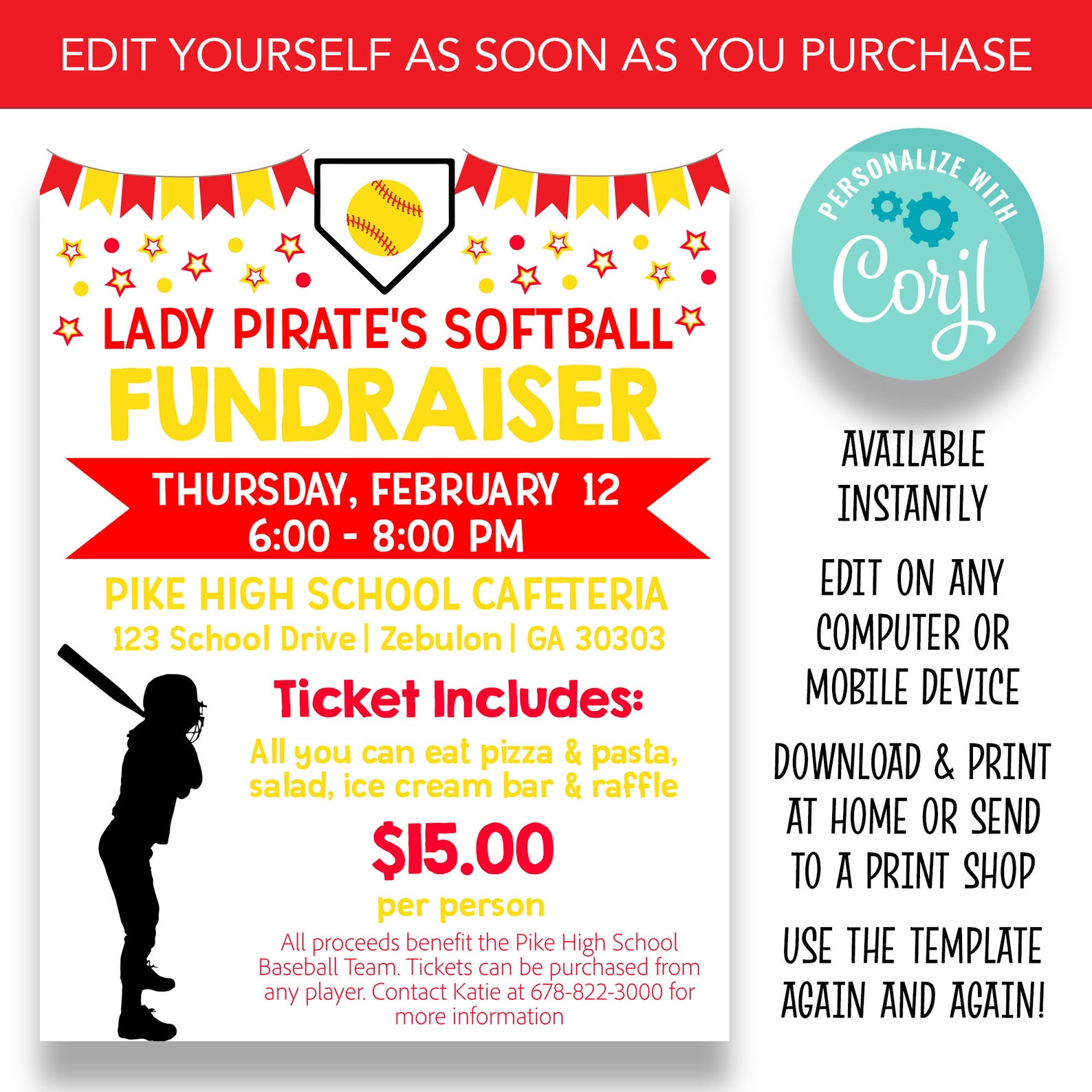 EDITABLE Softball Fundraisier Flyer Softball Fundraising - Etsy