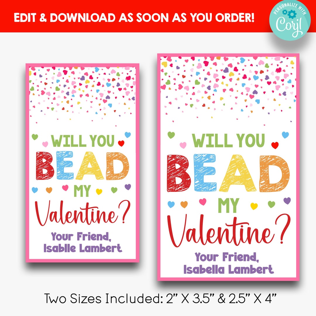 EDITABLE Will You Bead My Valentine Treat Tags | Bracelet Jewelry ...