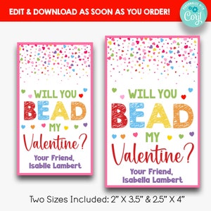 EDITABLE Will You Bead My Valentine Treat Tags | Bracelet Jewelry ...