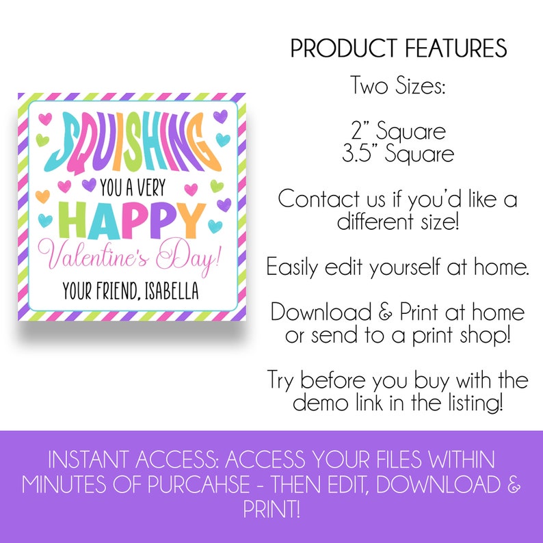 EDITABLE Squishing You a Happy Valentine's Day Tags - Etsy