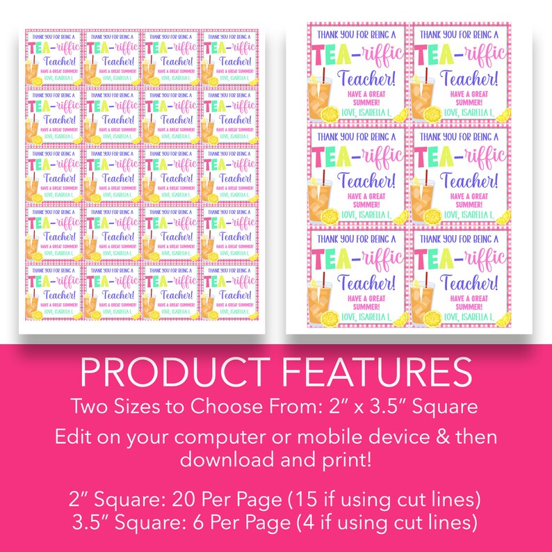 EDITABLE Thank You for Being a Tea-riffic Teacher Gift Tags - Etsy