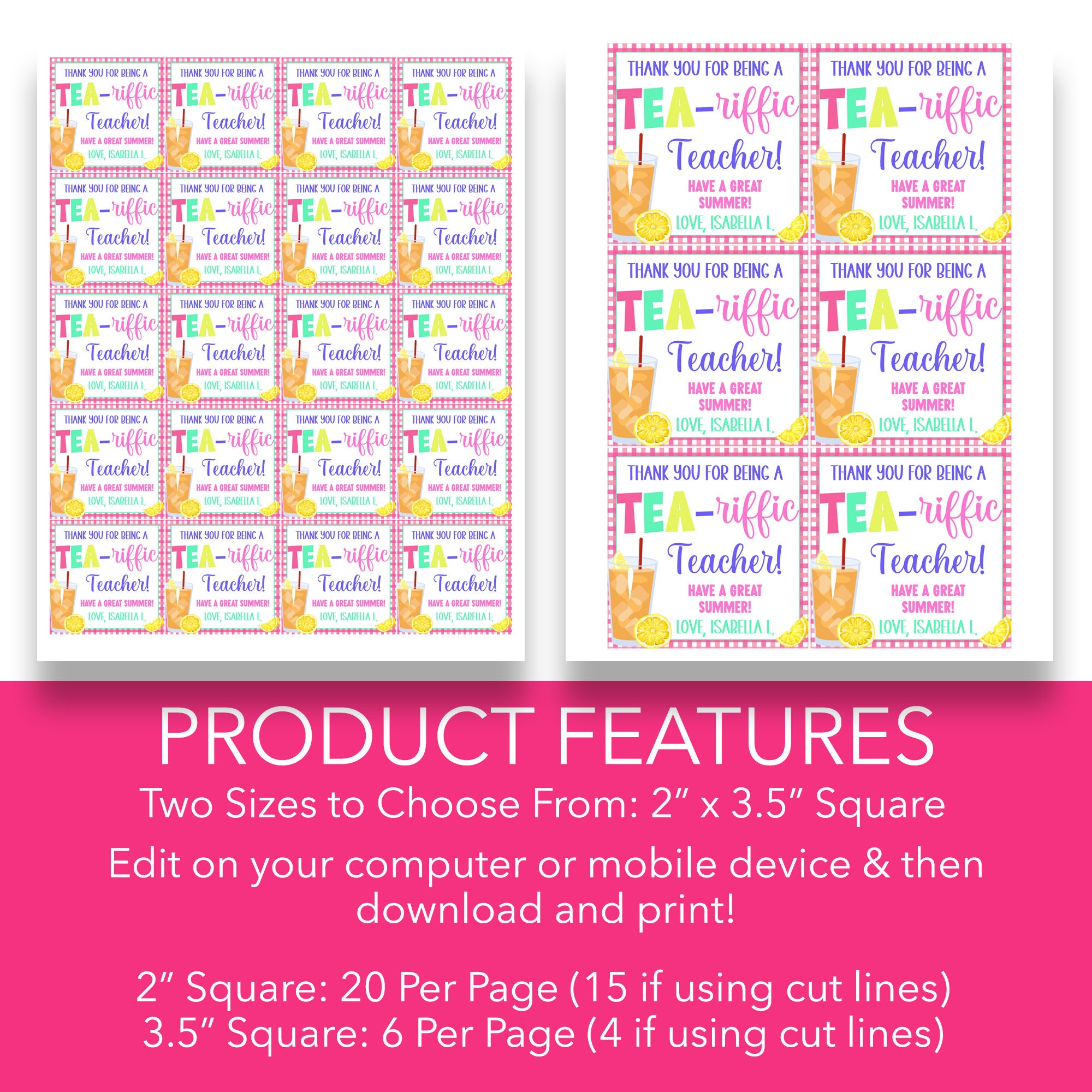 EDITABLE Thank You for Being a Tea-riffic Teacher Gift Tags - Etsy